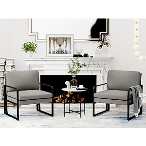 Andeworld Modern Accent Chair, Mid Century Living Room Armchair, Upholstered Linen Sofa Side Chair with Metal Legs for Reading,Lounging,Bedroom Apartment,Grey