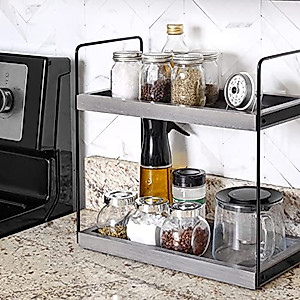 Hidden Haven - Upgraded - 2 Tier Wooden Countertop Organizer Lightly Lacquered to Resist Water and Stains - Multi-Use Organizer - Bathroom Organizer, Kitchen Organizer (Smoked Ash)