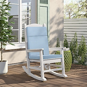 Pcinfuns Outdoor High Back Chair Cushion,Water Resistant Tufted Adirondack Rocking Chair Cushion with Ties,Replacement Seat Cushion for Patio Furniture,Light Blue