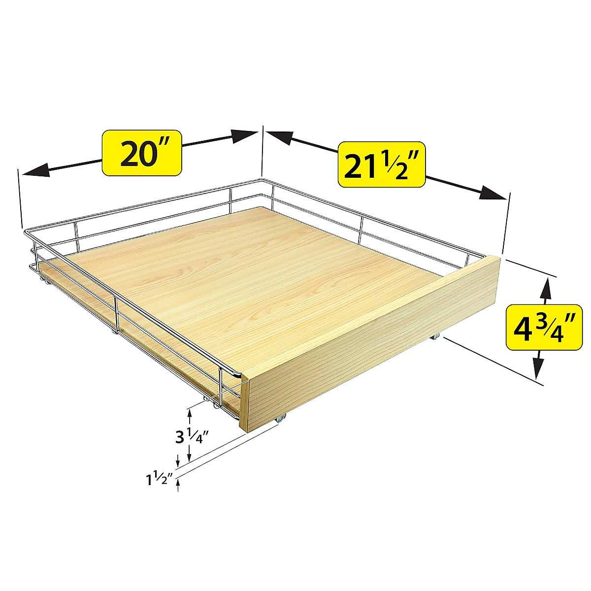 LYNK PROFESSIONAL® SELECT™ Pull Out Cabinet Organizer, 20" x 21" Slide Out Drawers for Kitchen Cabinets - Sliding Pull-Out Pantry Shelves – Home Shelf Organizers - Lifetime Ltd. Warranty, Wood Chrome