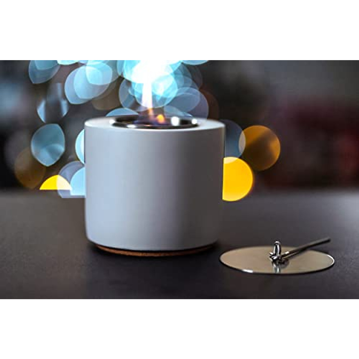 MTAPF® Tabletop Firepit Indoor/Outdoor Table Top Fire Pit with Skewers Smokeless Tabletop Fireplace Bio Ethanol Fuel Real Flame for Balcony, Smores, Includes 2nd Wick(4.6x4.6, White)