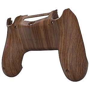 eXtremeRate Wood Grain Patterned Soft Touch Game Improvement Replacement Parts Back Housing Cover, Custom Bottom Shell Compatible with ps4 Controller JDM-040, JDM-050 and JDM-055