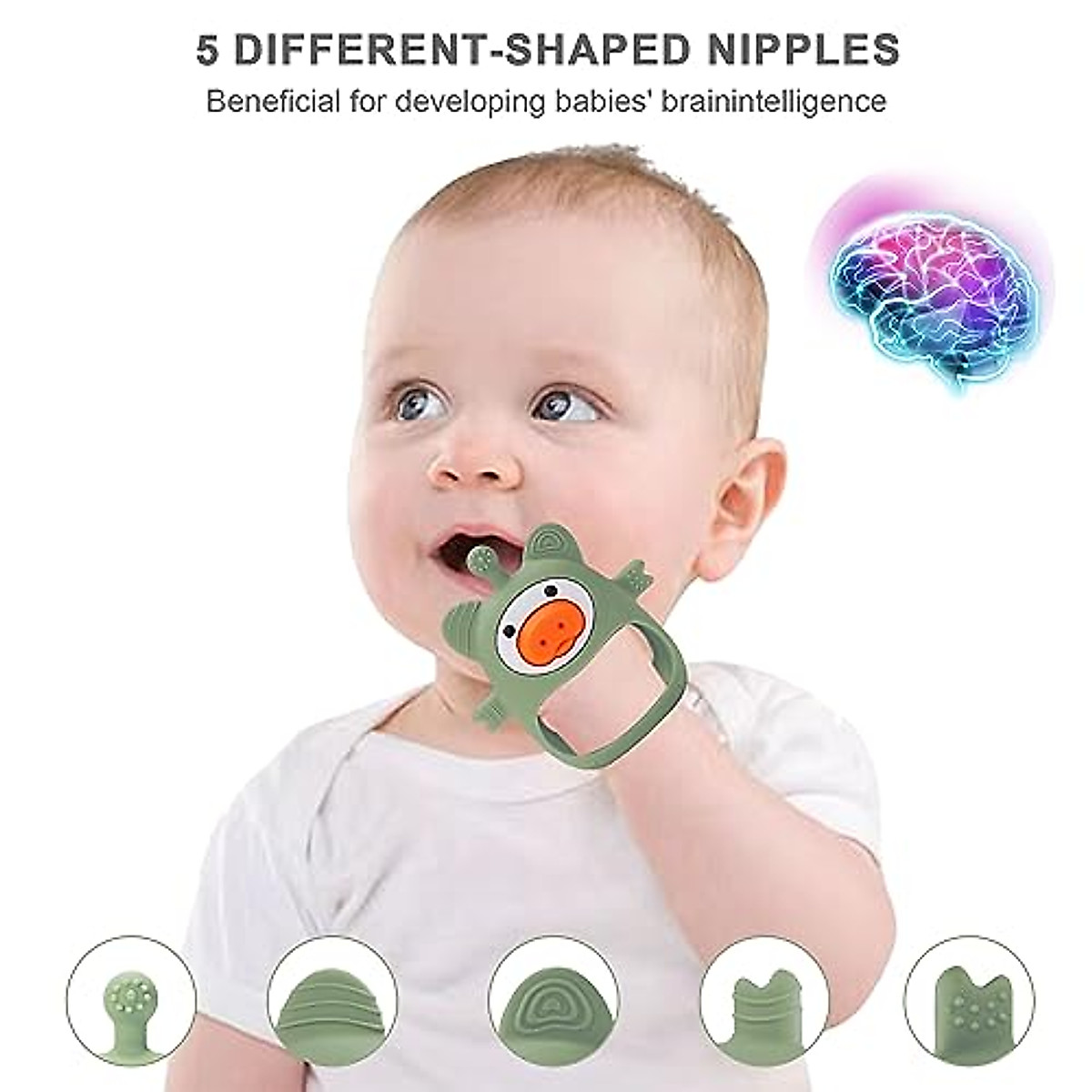 MQGX Teething Toys, Hand Teether for Babies 0-6 Months Never Drop Pig BPA Free, Infants Mitten Teether for Soothing Teething Pain Relief, Chew Toys for Bayby Sucking Needs (Blue)