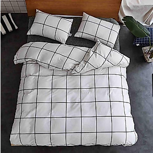 karever White Grid Pillowcases 2 Packs Black White Plaid Pillow Covers Large Lattice Envelope Pillow Shams for Boys Girls Teens Adult White Checkered Bed Pillow Pillowcases Standard 20"x26"