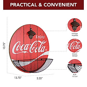 American Art Decor Bottle Opener & Cap Catcher - Wall-Mounted Wooden Beer Cap Collector - Room Decor Accessories for Bar, Man Cave, Garage, Game Room & More (Coca-Cola)