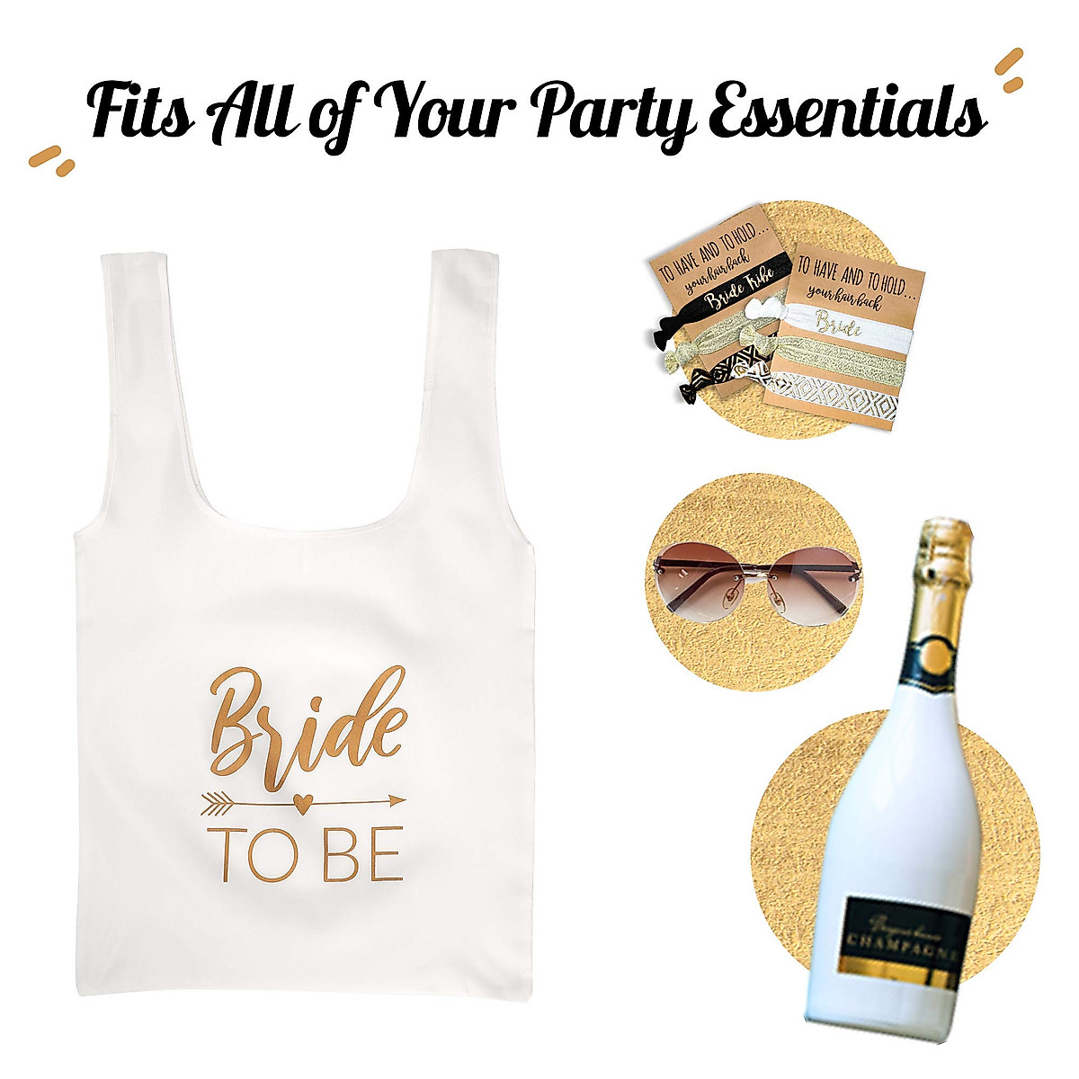 Pop Fizz Designs Bride Tribe Reusable Tote Bags | 7 Pack | 1 Bribe to Be Bag & 6 Bride Tribe Bags - Includes Matching Keychains | Perfect for Bachelorette Party Bags