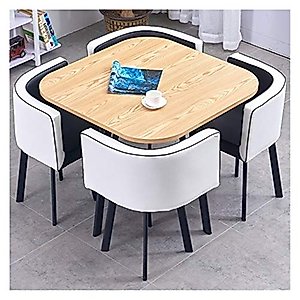 Office Reception Round Table- Conference Reception Room Coffee Table with Chair, Office Table and Chair Combination Living Room Kitchen Dining Table Reception Table and Chair Set Marble Look Round Tab