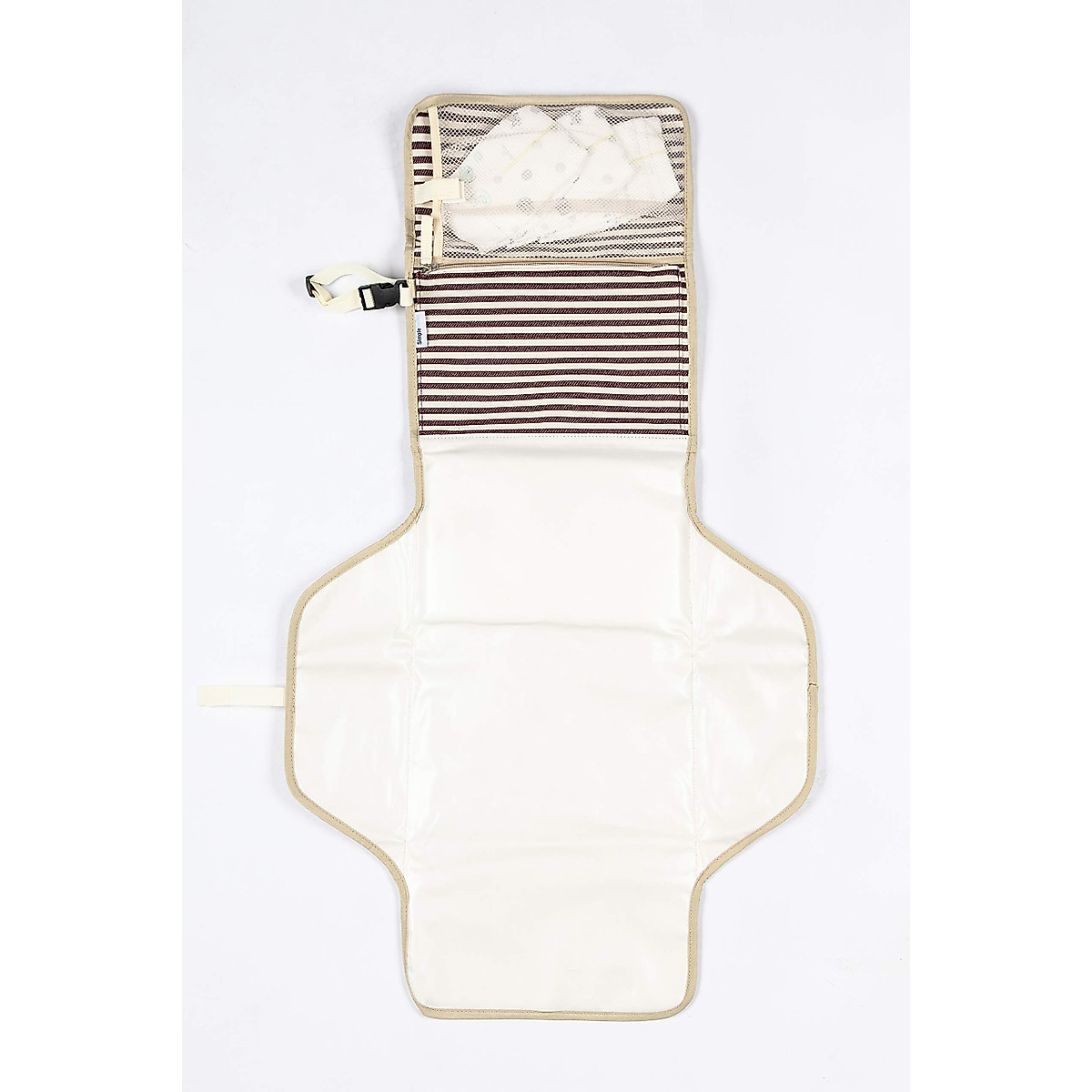 Simple Being Portable Changing Pad, Travel Diaper Canvas Clutch Mat, Diaper Bag Essential with Storage Pockets for Wipes and a Supportive Foam Head Pillow Padding (Red Stripe)