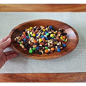 WRIGHTMART Wooden Bowl for Food, Versatile, Useful as a Jewelry and Coin Catchall or a Oval Shaped Server for Salads, Pasta, Nut Mixes, Durable, Decorative, Small Acacia Wood Bowl, 10.75" x 7"x 1.5"