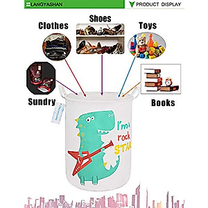 LANGYASHAN Laundry Basket Canvas Fabric Collapsible Organizer Basket for Storage Bin Toy Bins Gift Baskets Bedroom Clothes Children Nursery Hamper (Dinosaur)