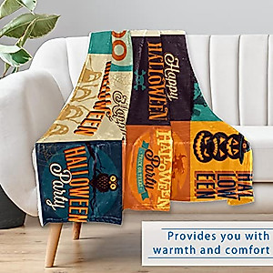 Halloween Emblems Prints Soft Warm Cozy Blanket Throw for Bed Couch Sofa Picnic Camping Beach, 150×100cm