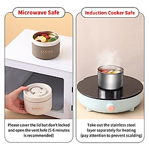 YBOBK HOME Thermal Bento Box Aldult Lunch Box, Portable Insulated Lunch Container For Work Picnic, Keep Warm Stainless Steel Food Container With Bag, Induction Cooker & Microwave Safe (Beige 68oz)