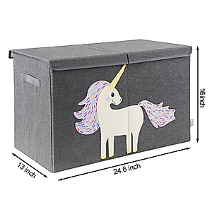Triluby Foldable Kids Toy Chest with Lid, Baby Toy Box, Large Toy Storage Bin/Organizer/Basket/Trunk for Boys, Girls, Toddler and Baby Nursery Room (Gray Unicorn)