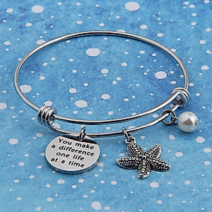 bobauna You Make A Difference One Life At A Time Starfish bracelet Appreciation Gift For Volunteer Social Worker (make difference bracelet)