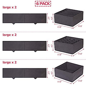 DIOMMELL 6 Pack Foldable Cloth Storage Box Closet Dresser Drawer Organizer Fabric Baskets Bins Containers Divider for Clothes Underwear Bras Socks Lingerie Clothing, Dark Grey 22-2000