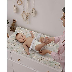 Muslin Changing Pad Cover for Baby Girls Boys, Cotton Natural Comfort Diaper Change Table Pad Covers, Ultra Soft Breathable Boho Changing Pad Sheets, 2Pack (Roman Green&Botanical Leaf)