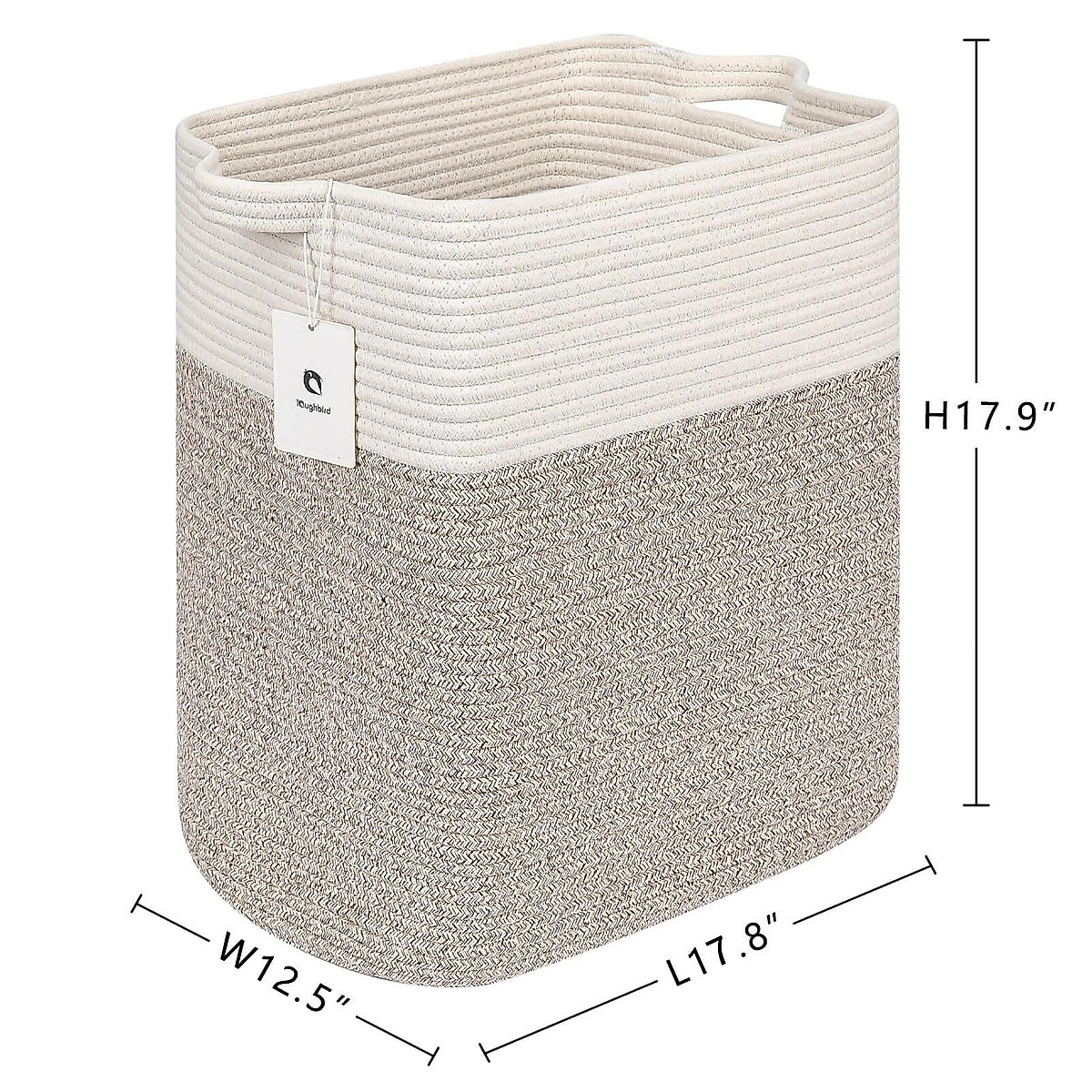 Laughbird Extra Large Tall Basket Folding Bamboo Rectangle Handle Bins With Handle, Bathroom Dirty Clothes Basket, Bedroom, Toy, Pillows, Closet Organizer White Brown Collapsible Laundry Baskets