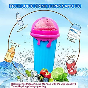 Slushy Maker Cup - Upgraded 500ML Magic Quick Smoothie Cup, Homemade Slush and Shake Maker, Double Layer Silica Pinch Cup with Spoon & Cleaning Brush for Ice Cream Maker, Milkshake, Summer - Blue New