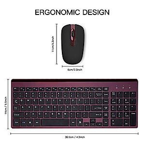Wireless Keyboard and Mouse Combo, cimetech Compact Full Size Wireless Keyboard and Mouse Set 2.4G Ultra-Thin Sleek Design for Windows, Computer, Desktop, PC, Notebook - (Wine red)