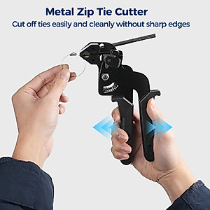 Cable Tie Gun Tool Kit, Metal Cable Zip Ties Tensioning and Cutting Tool with 200pcs Zip Ties, Metal Zip Tensioner with Built-in Cutter for Outdoor and Indoor Use