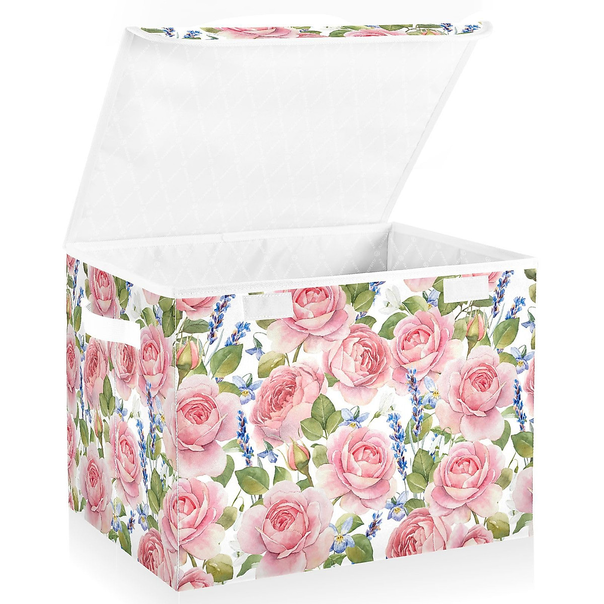 Sletend Storage Box Rose Flower Floral Closet Storage Bins with Lids, Foldable Oxford Fabric Storage Box for Home Bedroom Closet Office (16.5x12.6x11.8 in)