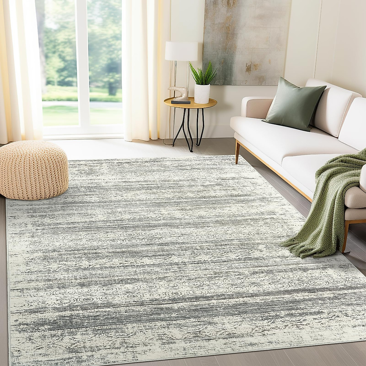 Miukiki 8x10 Area Rugs, Modern Abstract Rug with Non Slip Backing, Stain Resistant Washable Rugs, Non-Shedding Area Rug for Living Room (Grey, 8'x10')