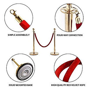 Crowd Control Barriers, Stainless Steel Stanchions and Velvet Ropes, Red Carpet Ropes and Poles for Party Supplies Movie Theater 6PCS