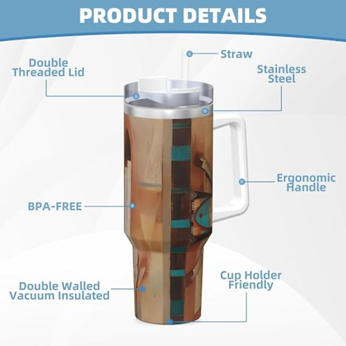 Xiexide 40oz Fits Cup Holder Office West Native Southwest American Indian Tribal Totem Heritage Double Walled Vacuum Insulatedith Handle And Straw,Hot & Cold Drinks