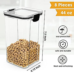 8 Pcs Food Storage Containers for Pantry Clear Airtight Food Flour Storage Container Set with Lid 1.3 L/ 44 oz Pantry Organization Canisters Air Tight Kitchen Container for Bean Sugar Pasta Rice