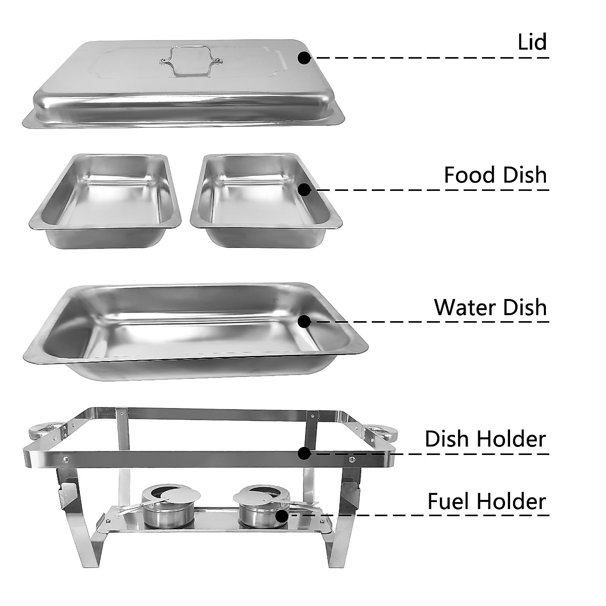 Jacgood Chafing Dish Buffet Set of 2, 8QT Rectangle Stainless Steel Food Warmer Kit with Lids Food Pans Bain Maries and Fuel Holders for Restaurant Catering Parties Weddings