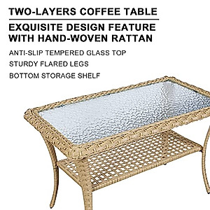 HUMMUH 5-Piece Patio Furniture Wicker Outdoor Conversation Set,All-Weather Rattan Swivel Chairs Bistro Set with Loveseat Coffee Table for Backyard,Poolside,Deck (Yellow/Beige)