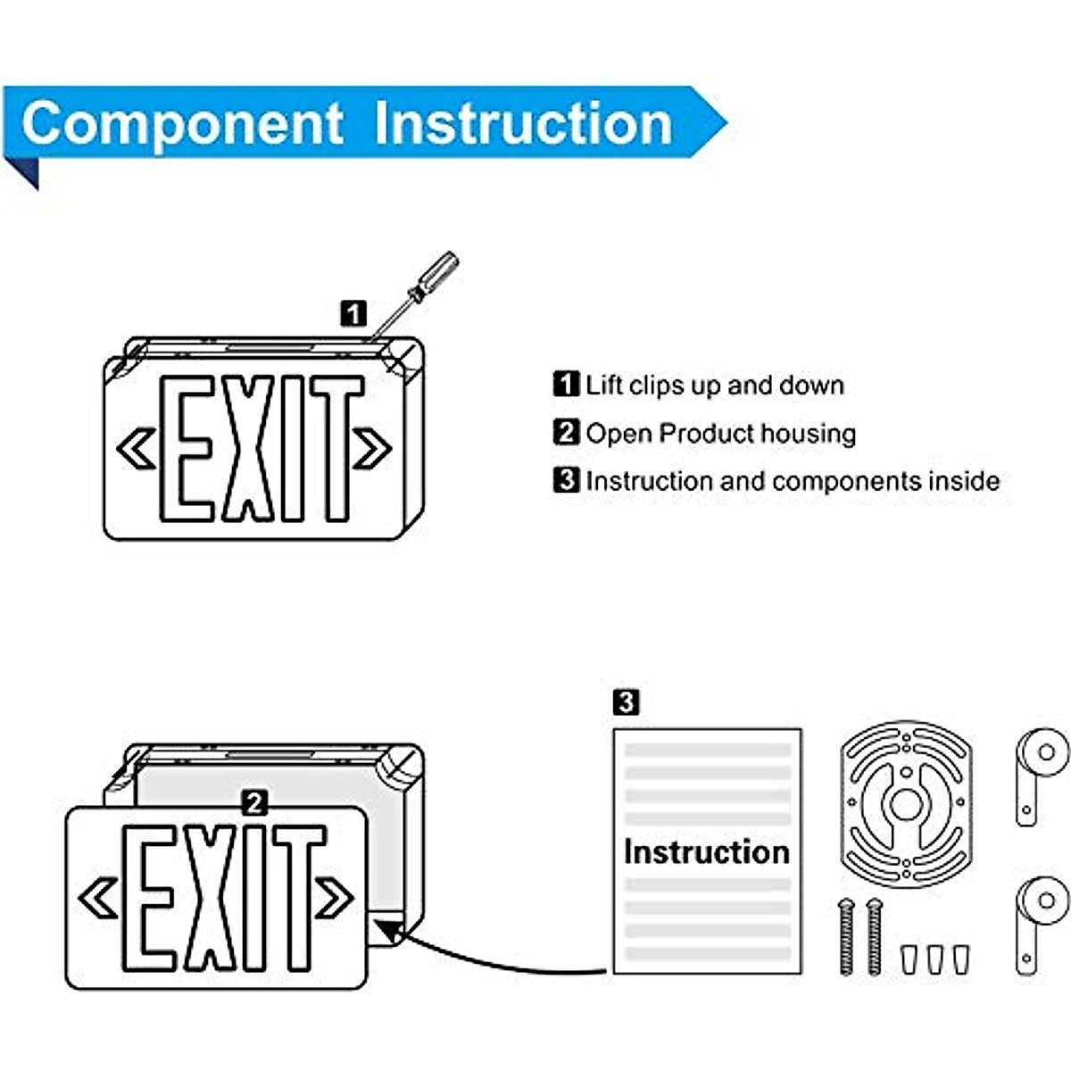 EXITLUX 2 Pack Green Led Exit Sign with Emergency Lighting Battery Backp -Two LED Adjustable Head -120V/277V-UL Listed-Exit Lighting -Dual LED Lamp ABS Fire Resistance for Power Failure.