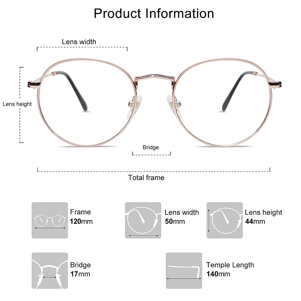 SOJOS Blue Light Blocking Computer Glasses Round Eyewear Anti Blue Light Lens Preppy Chic SJ5024 with Rose Gold Frame/Anti-Blue Light Lens