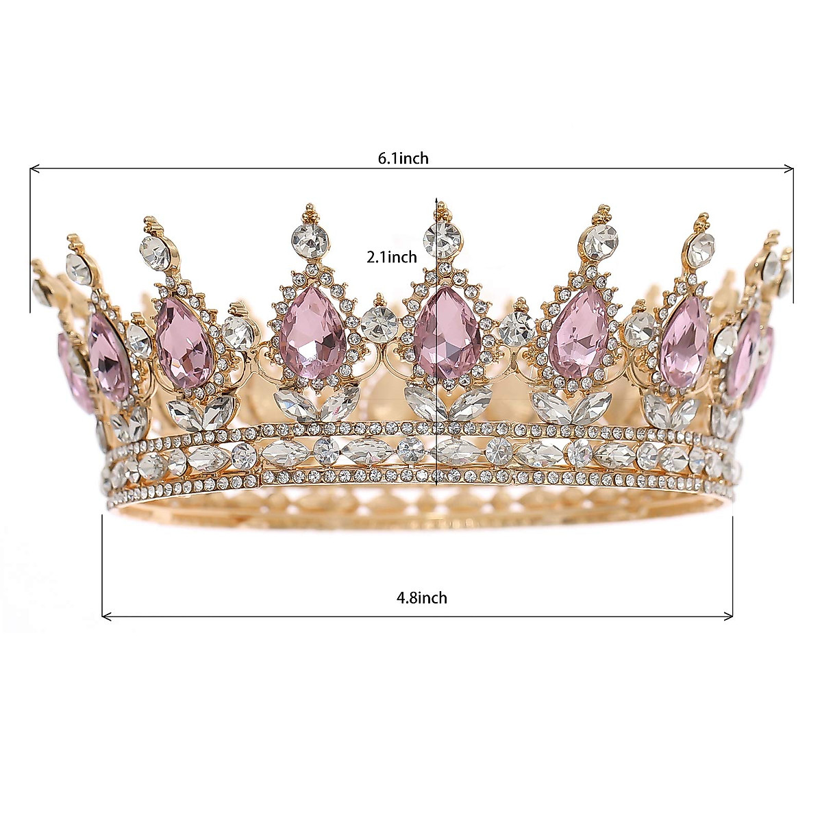 FORSEVEN Queen Crown Rhinestone Wedding Crowns and Tiaras for Women Costume Party Hair Accessories Princess Birthday Crown Crystal Bridal Crown (Gold+Pink)