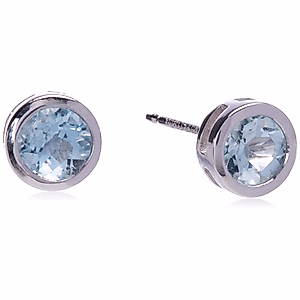 Amazon Essentials Sterling Silver Genuine Aquamarine 5mm Bezel Set March Birthstone Stud Earrings (previously Amazon Collection)