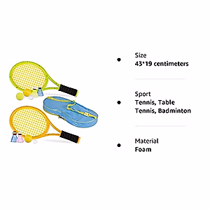 Kids Tennis Rackets with Carrying Bag,Soft Training Balls and Badminton Birdies,12 in 1 Tennis Racquets Gift Set for Children Outdoor Indoor Sports (Green+Yellow,Plastic,17inch)
