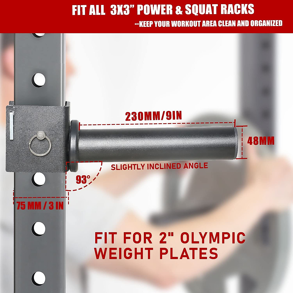 SYL Fitness Olympic Weight Plates Holder Power Rack Attachment Weights Storage Rack, Fit 3x3" Rack (All Hole Size)