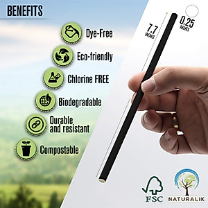 Naturalik 300-Pack Black Individually Wrapped Paper Straws - 100% Biodegradable Premium Paper Straws Bulk - Drinking Straws for Juices, Smoothies, Restaurants (Regular 7.7", Black)