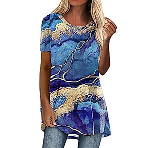 Funny T Shirts with Pockets Womens Tops 3/4 Sleeve Casual Loose Fit Tunic Tops Scoop Neck T-Shirt Womens Tops Summer 2023 Tunic