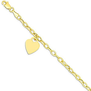 IceCarats 14K Yellow Gold Dangling Heart Love Chain Charm Bracelet 7.5 inch