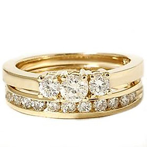14k Yellow Gold 1ct Diamond Engagement Wedding Ring Set 3Stone Channel Set Round - Size 9.5