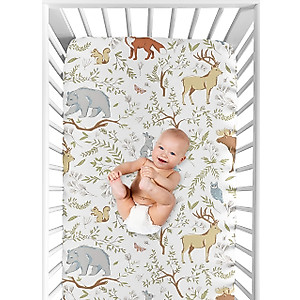 Fitted Crib Sheet for Woodland Toile Baby/Toddler Girl or Boy Bedding Set Collection - Animal Print
