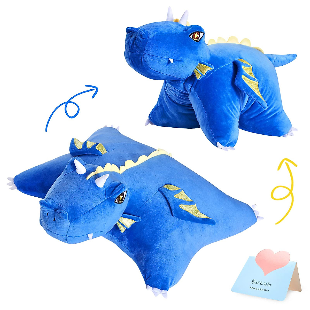 Houwsbaby 18" Dinosaur Plush Pillow Dinosaur Stuffed Animal Dino Gifts for Toddler Boys Kids on Birthday Christmas Valentines，Blue