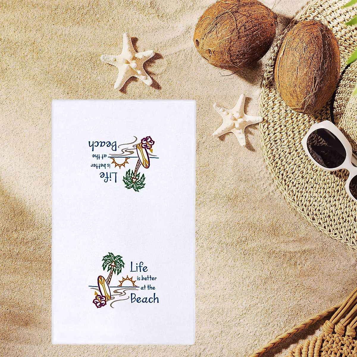 Summer Beach Kitchen Dish Towels, 18 x 28 Inch Life is Better at The Beach Summer Tea Towels for Cooking Baking Set of 2