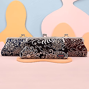 Fawziya Clutch Evening Bags Sequin Velvet Embroidered Kiss Lock PursesKiss Lock Evening Bag-Black