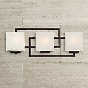 Possini Euro Design Lighting on The Square Modern Wall Mount Light Bronze Metal Hardwired 21" Wide 3-Light Fixture Geometric Opal Glass Shades for Bathroom Vanity Mirror House Home Room Decor