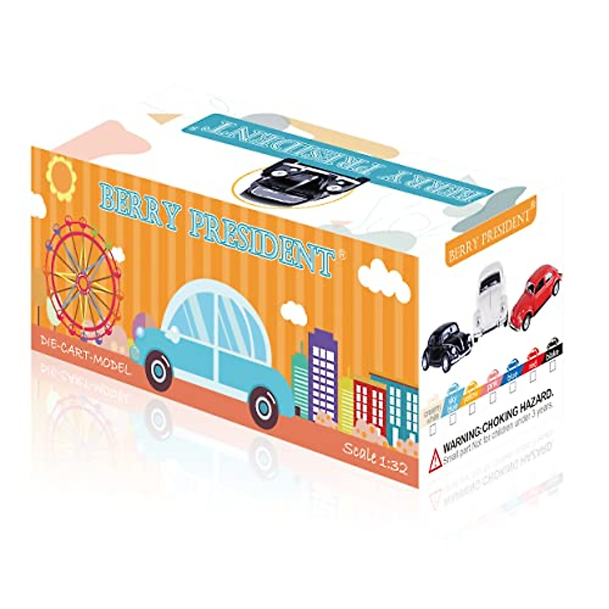 Berry President 1967 Classic Beetle Bug Vintage 1/32 Scale Diecast Metal Pull Back Car Model Toy for Gift/Kids (Beige)