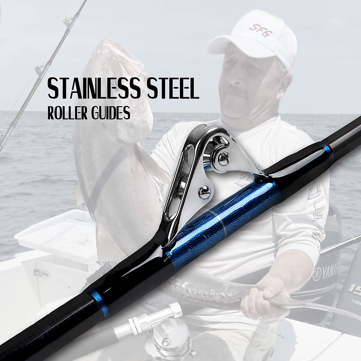 Fiblink Saltwater Offshore Heavy Trolling Fishing Rod Big Game Conventional Boat Fishing Roller Rod Pole with All Roller Guides (2-Piece,6-Feet,30-50lb)