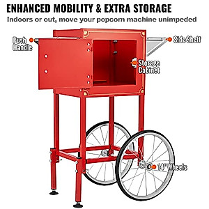 VEVOR Commercial Popcorn Machine, 8 Oz Kettle, 850 W Popcorn Maker on Wheels for 48 Cups per Batch, Theater Style Popper w/ 3-Switch Control Steel Frame Tempered Glass Doors Cart 2 Scoops 2 Spoons, Red