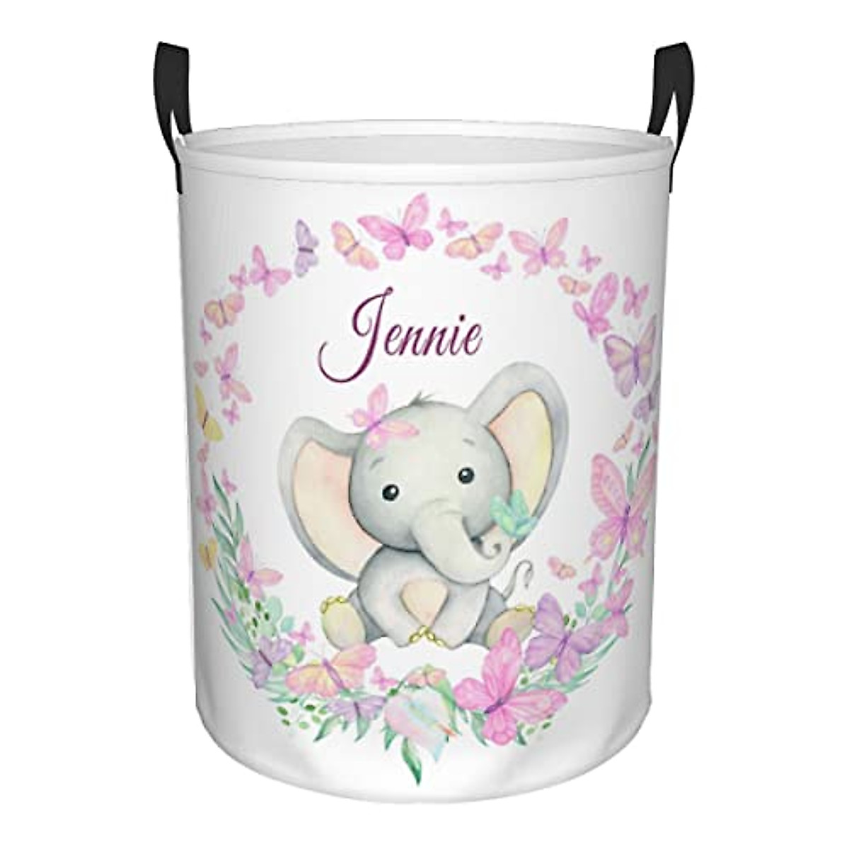Puurbol Custom Cute Baby Elephant Laundry Hamper with Name Personalized Gifts Butterfly Laundry Baskets For Bathroom